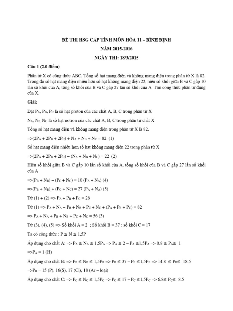 ĐỀ THI HSG CẤP TỈNH MÔN HÓA 11 | PDF