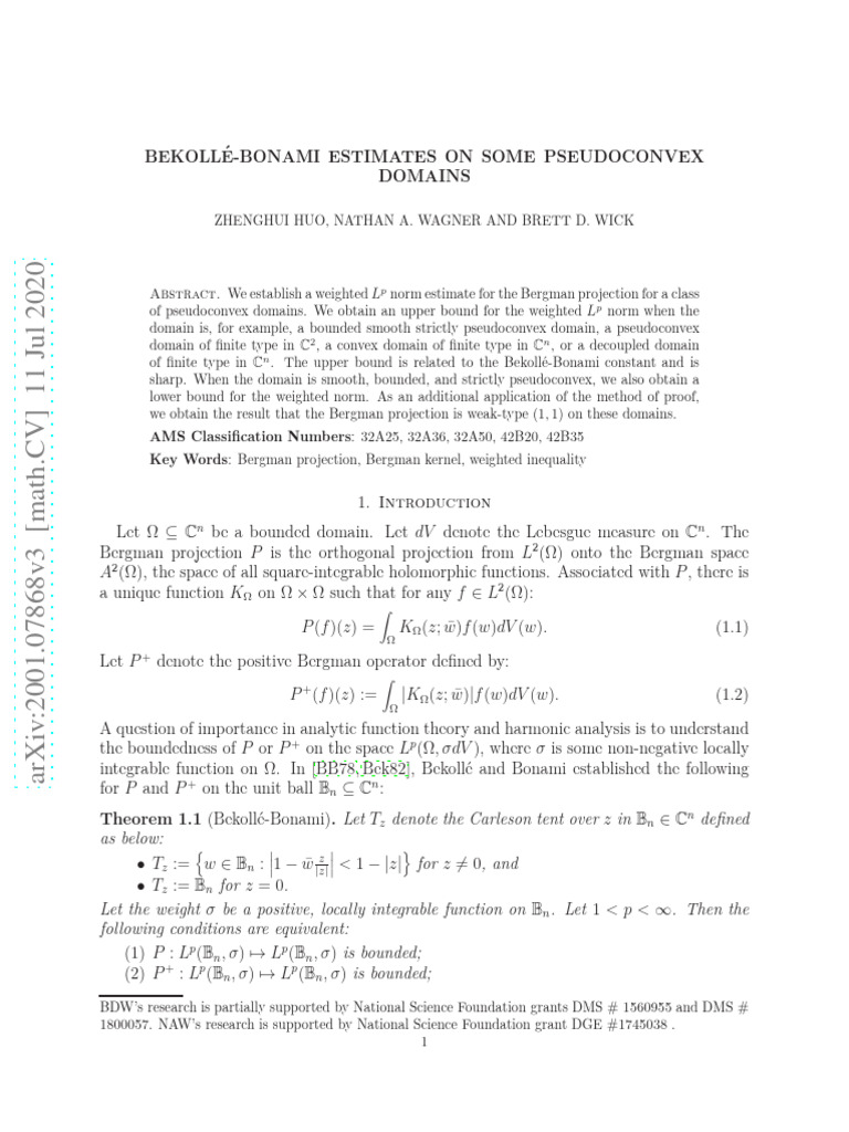 Bekoll E-Bonami Estimates On Some Pseudoconvex Domains: AMS ...