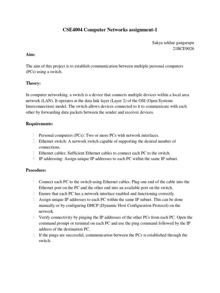 21BCE9026 ComputerNetwork Lab1 | PDF | Network Switch | Computer Network