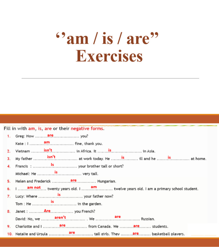 2.am Is Are Exercises | PDF