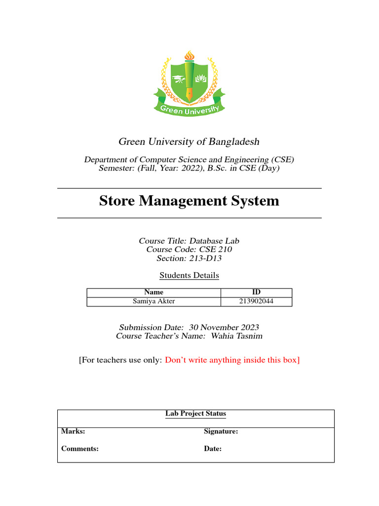 Store Management System Project | PDF | Business | Technology & Engineering