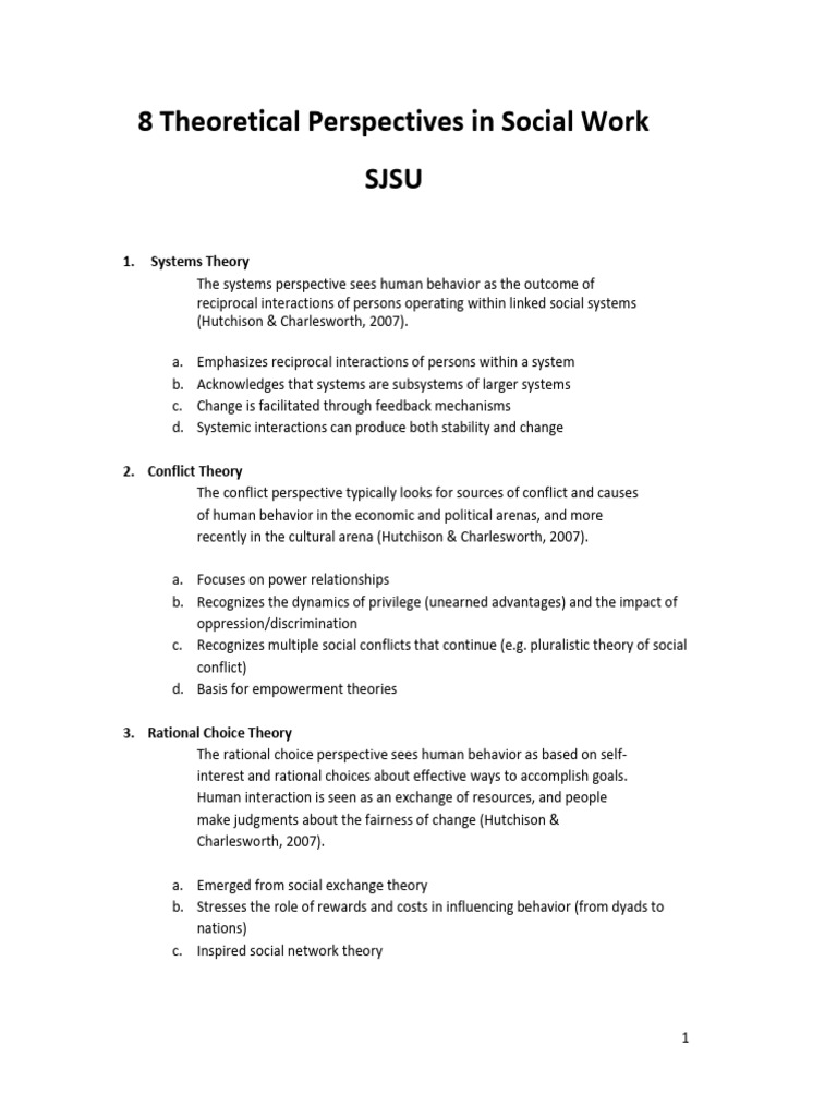 8 Key Theoretical Perspectives in Social Work | PDF | Psychology | Behavior
