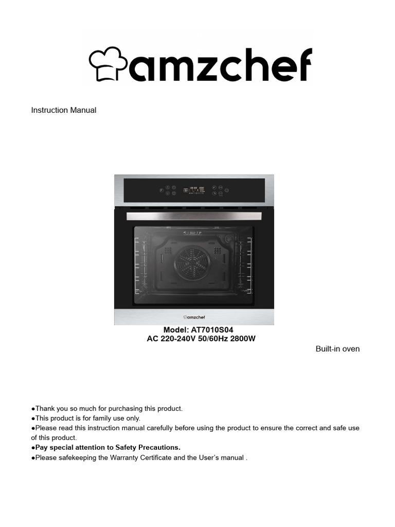 Instruction Manual: Model: AT7010S04 AC 220-240V 50/60Hz 2800W ...
