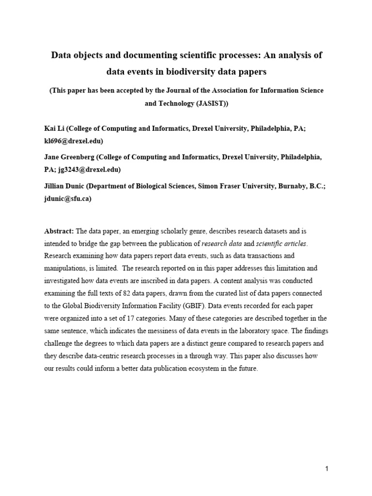 Data Objects and Documenting Scientific Processes | PDF | Social ...