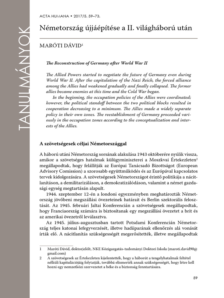 Maróti Dávid - Németország Újjáépítése A 2. Világháború Után - 2017 | PDF