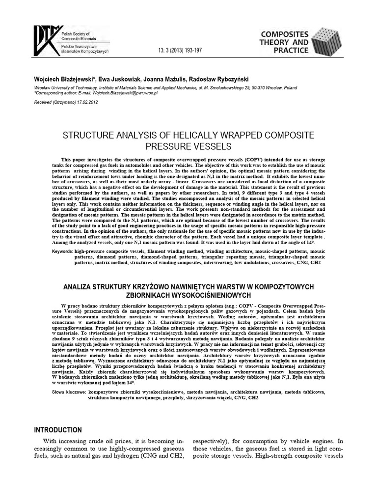 Structure Analysis of Helically Wrapped Composite Pressure vessels ...