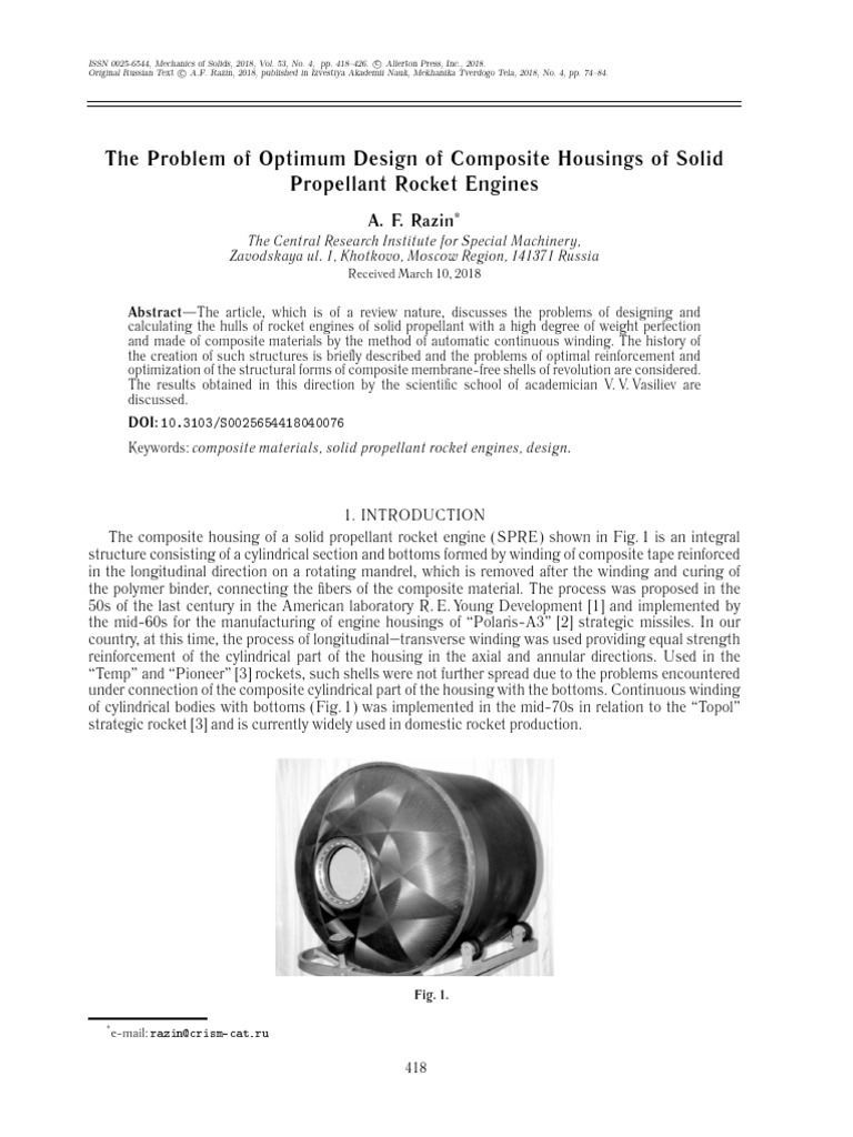 The Problem of Optimum Design of Composite Housings of Solid Propellant ...