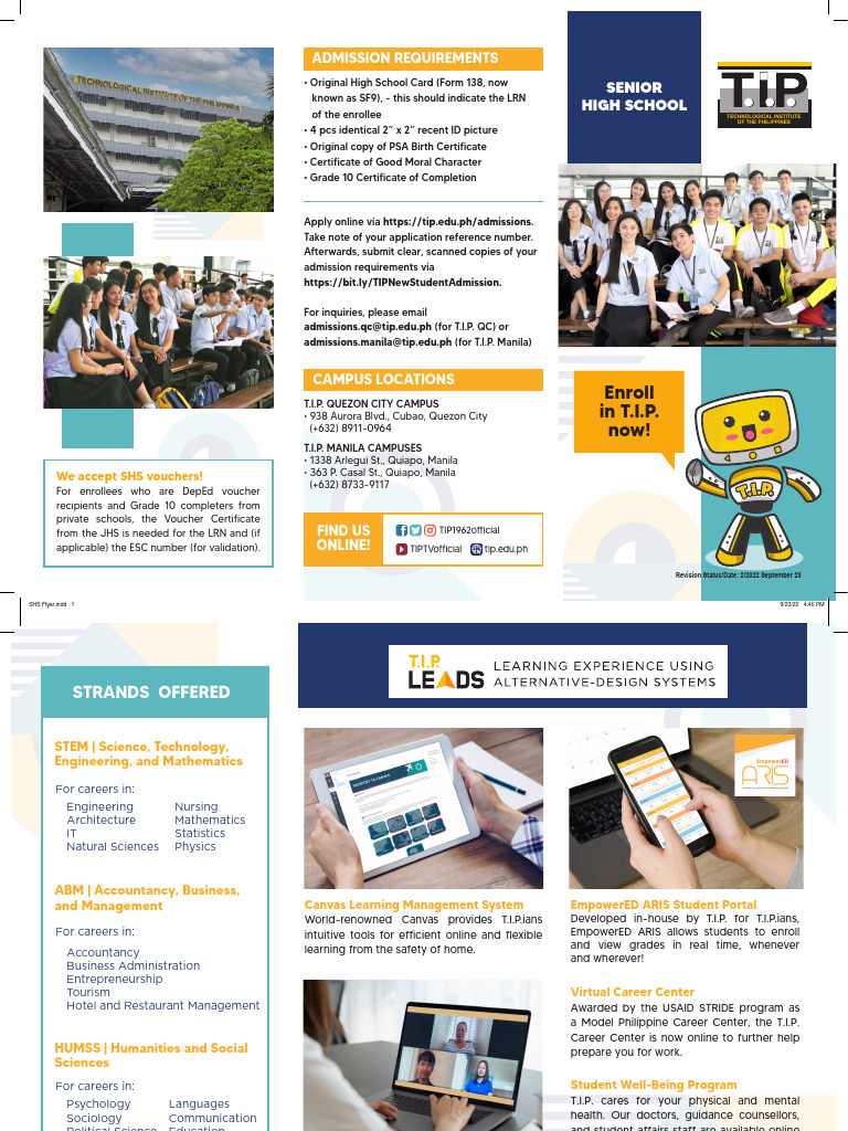 T.I.P. SHS Flyer Sept 2022 | PDF | Science