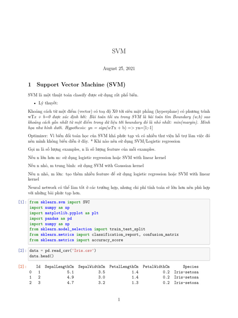 1 Support Vector Machine (SVM) : August 25, 2021 | PDF