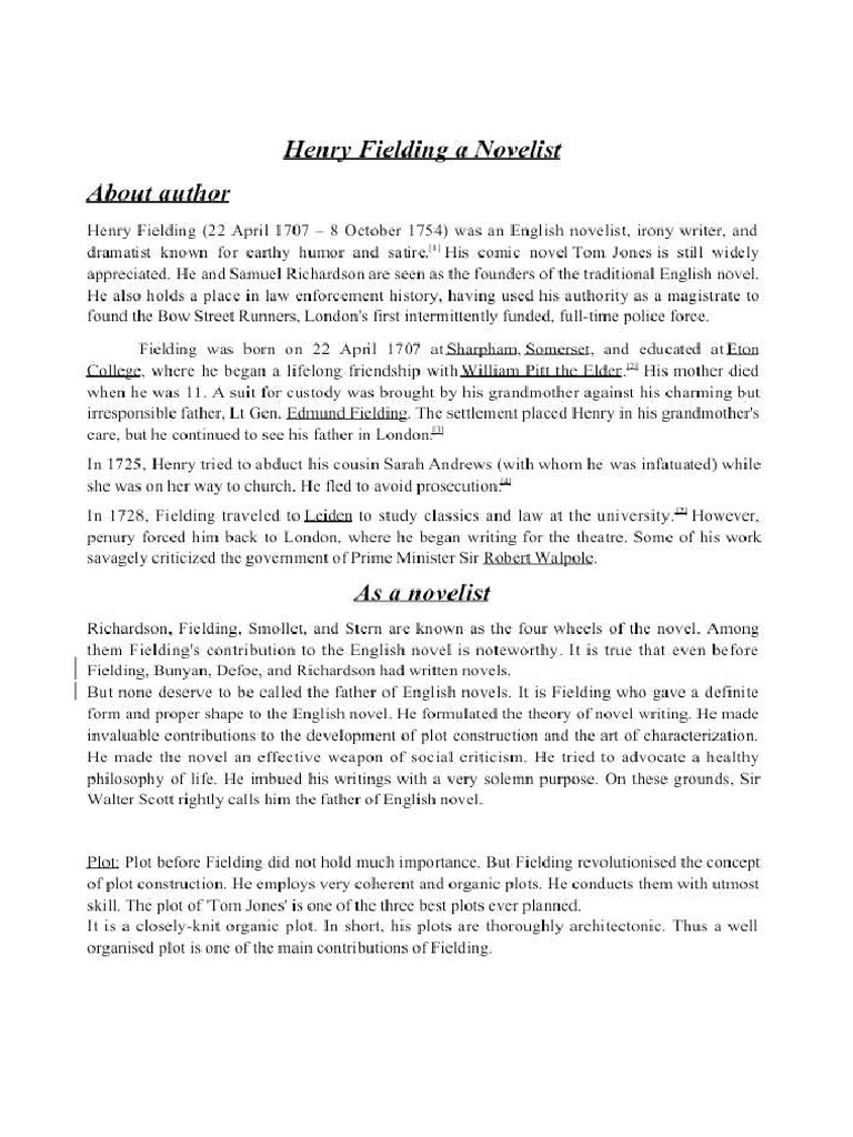 Henry Fielding As A Novelist | PDF