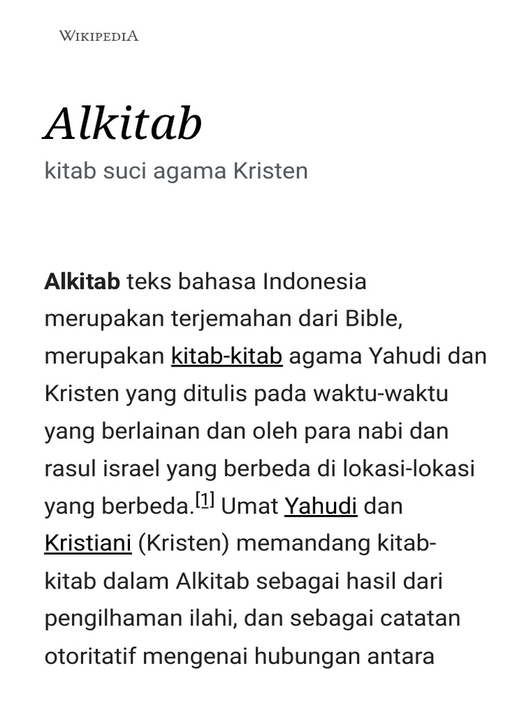 Alkitab - Wikipedia Bahasa Indonesia, Ensiklopedia Bebas | PDF