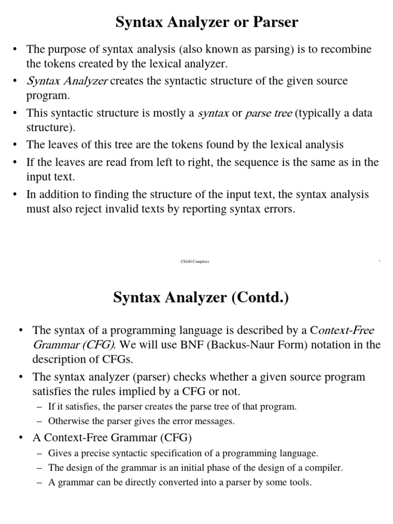 4 - Syntax Analyzer (CFG) | PDF | Parsing | Grammar