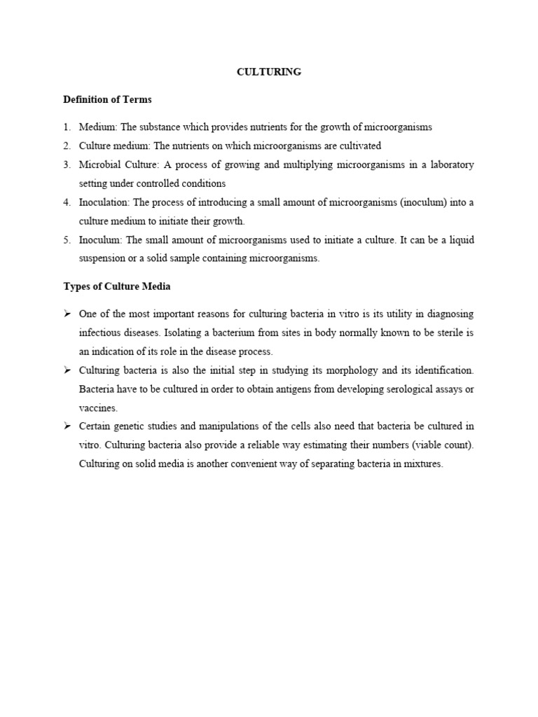 CULTURING | PDF | Growth Medium | Bacteria