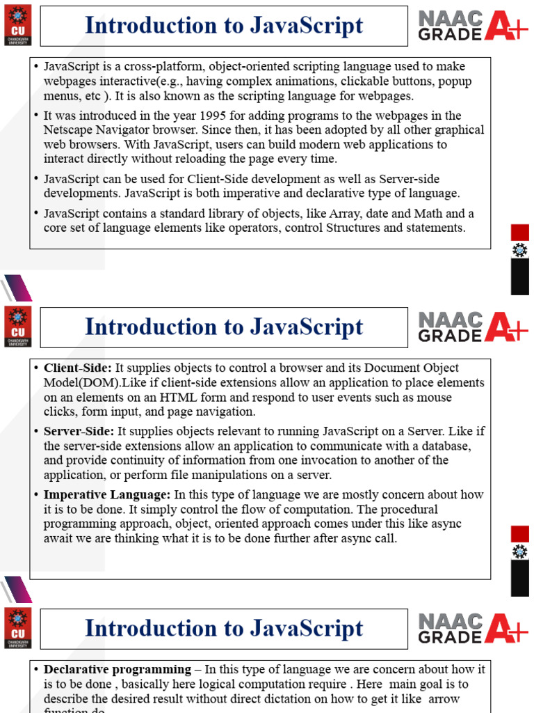 Introduction To JavaScript | PDF | Java Script | Dynamic Web Page
