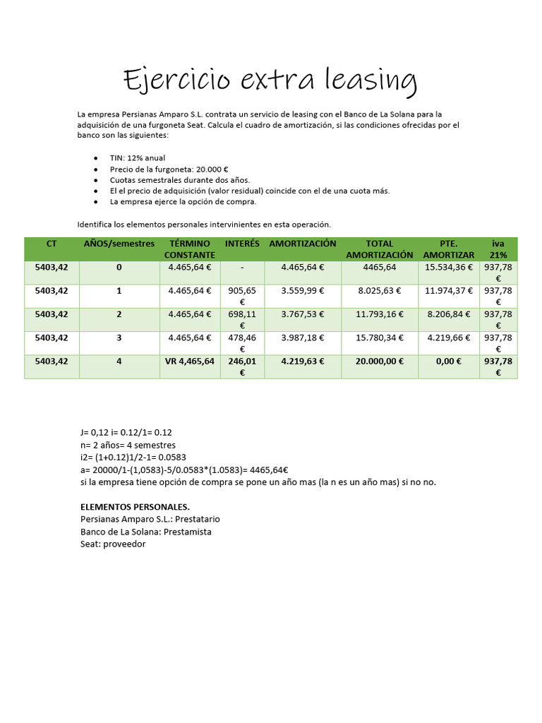 Ejercicio Extra Leasing | PDF
