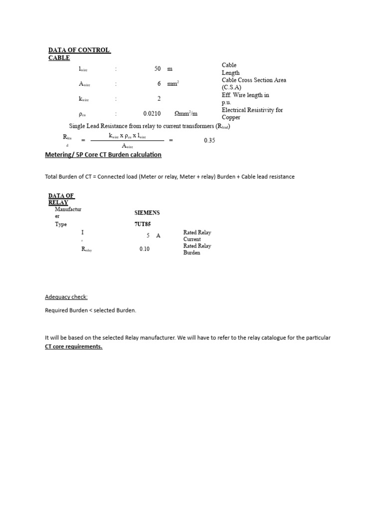 CT Burden and Sizing Calculations | PDF