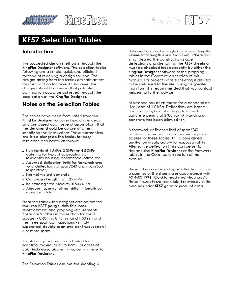 KF57 Beam Formwork Design Tables | PDF | Concrete | Building Materials