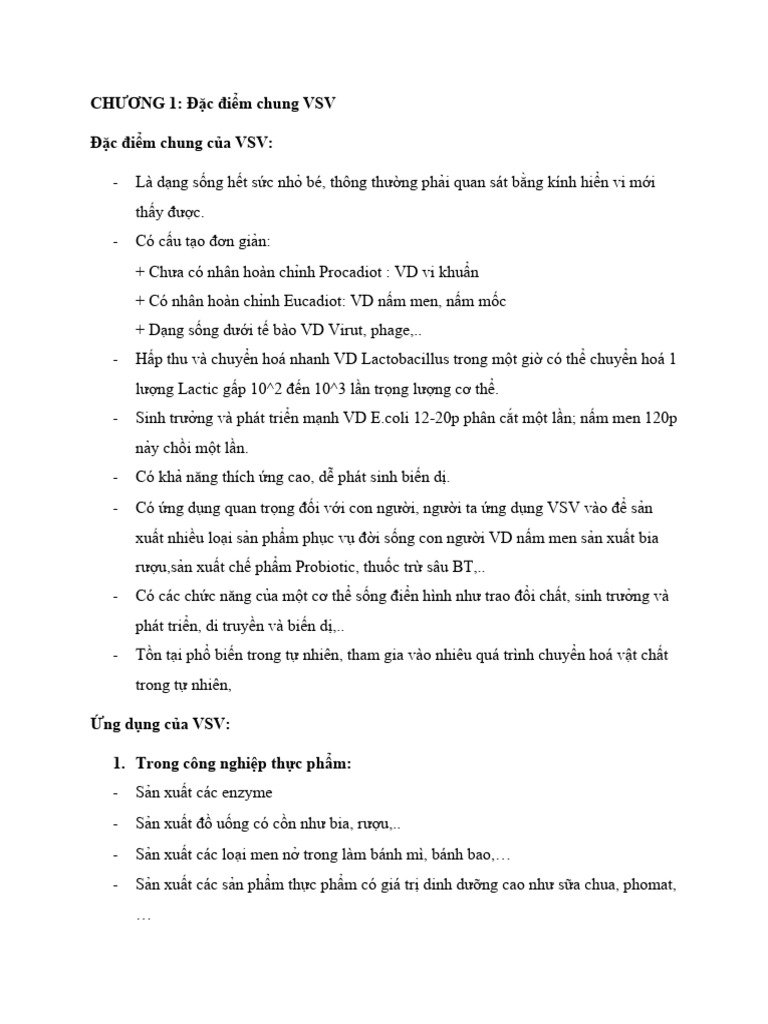 Tổng Hợp Lý Thuyết VSV Lớp Cô Liên Hà | PDF