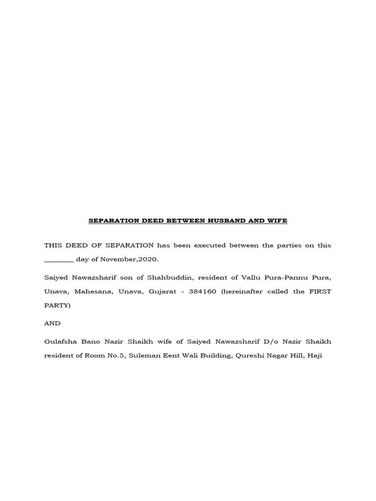 Deed Format of Settlement For Marriage Divorce - 2 | PDF