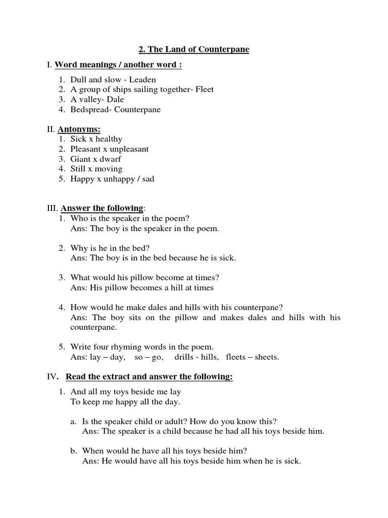 Understanding "The Land of Counterpane" | PDF | Foreign Language Studies