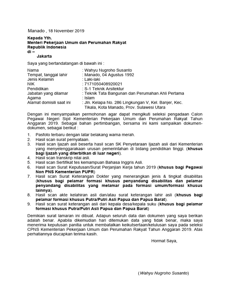 Surat Pernyataan Wahyu | PDF