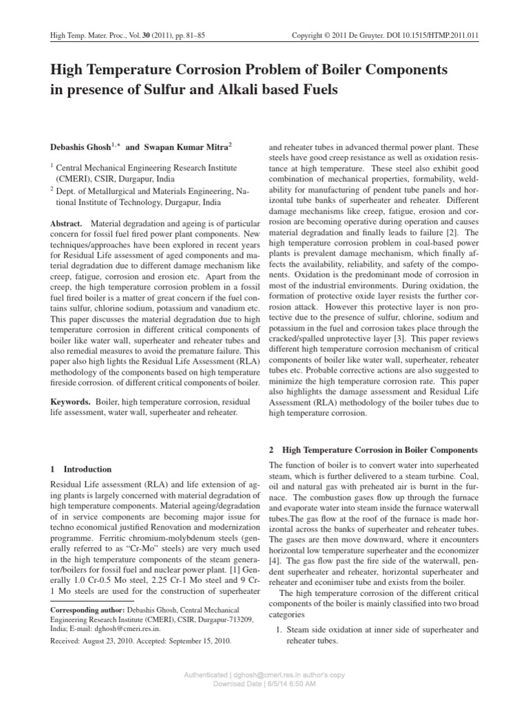 High Temperature Corrosion Problem of Bo | PDF