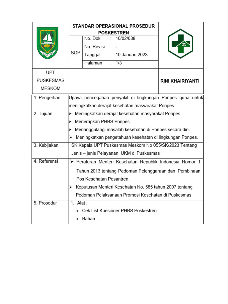 Sop Poskestren Fix | PDF | Pengembangan Diri | Kesehatan Holistik