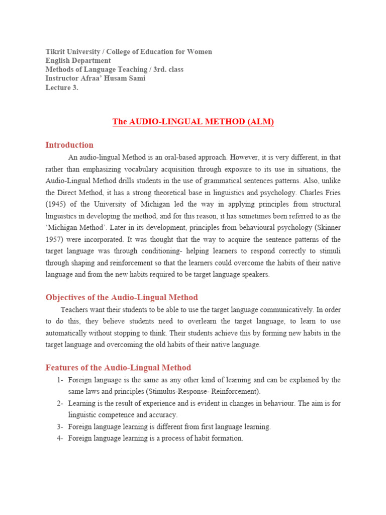 The Audio-Lingual Method | Download Free PDF | Second Language | Language Education