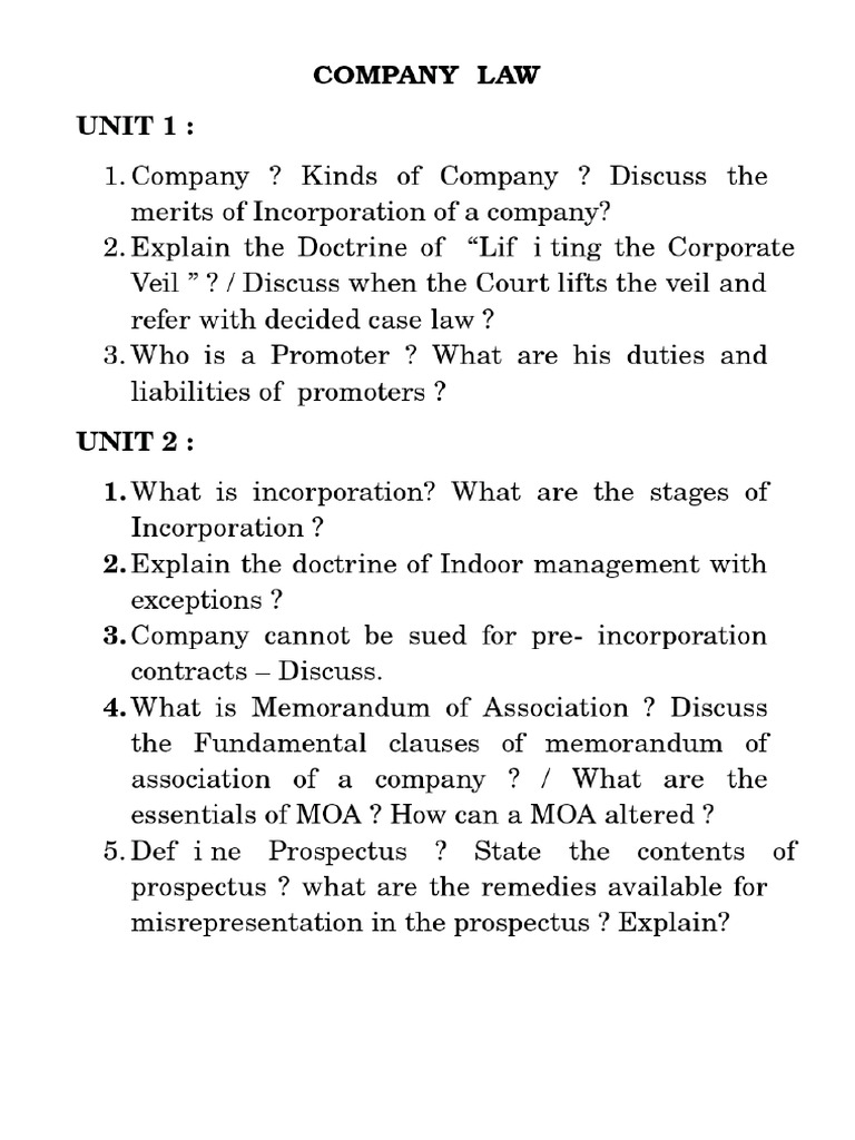 Company Law Important Questions | PDF