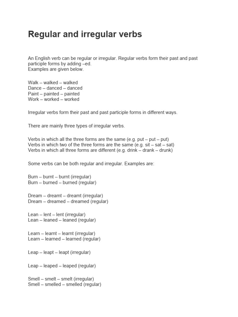 Regular and Irregular Verbs | PDF