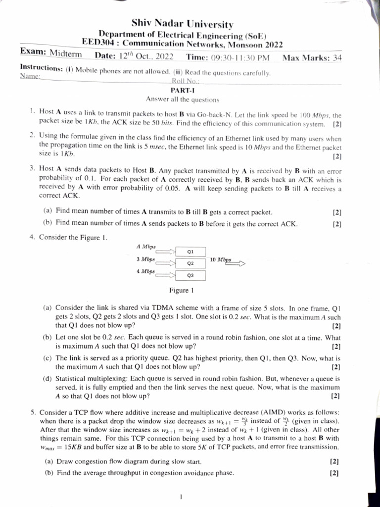 Com Networks Midsem With Answers | PDF | Network Congestion ...