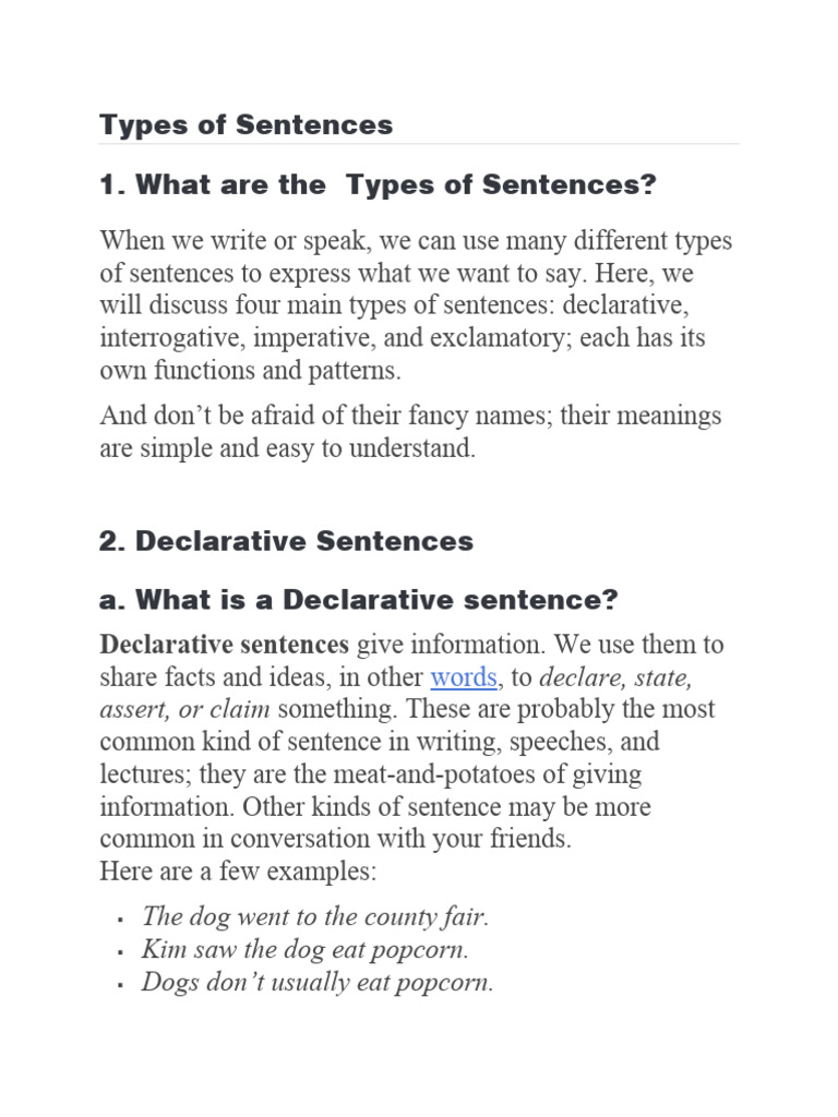 Types of Sentences | PDF | Sentence (Linguistics) | Question