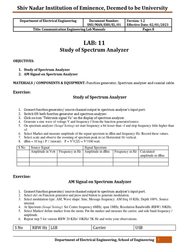 EXP 11 - SPECTRUM ANALYZER | PDF