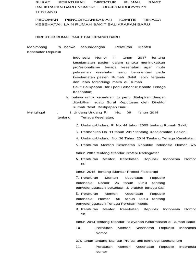 SK Dan Pedoman Pengorganisasian Tenkes Lain 2022 | PDF