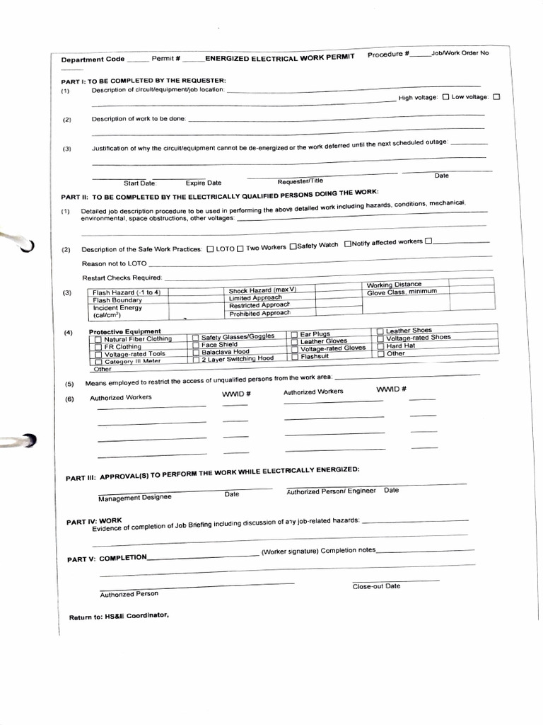 Energized Electrical Work Permit Template | PDF | Scaffolding | Safety