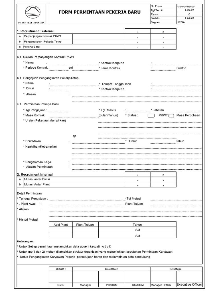 FM-04 PD-HRGA-001 (Form Permintaan Pekerja Baru) | PDF