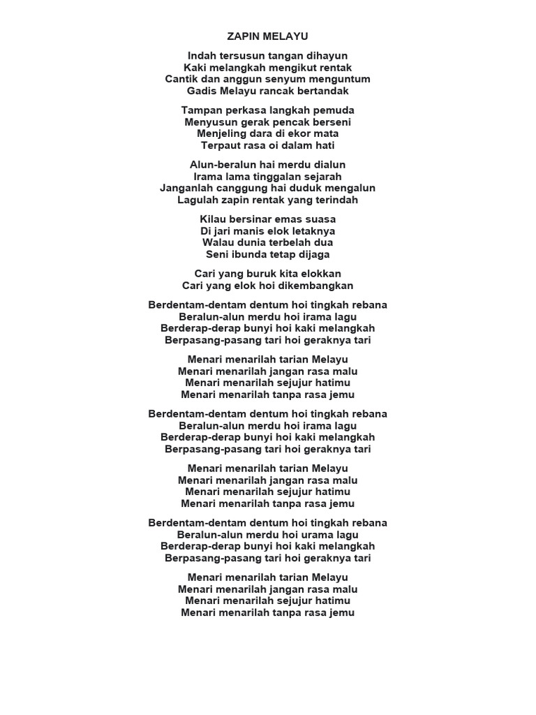 Lirik Lagu Zapin Melayu | PDF