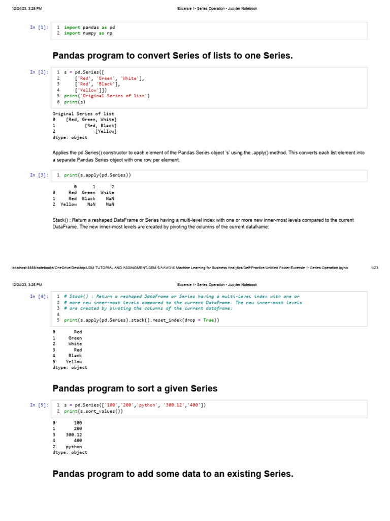 Excersie 1 Series Operation Jupyter Notebook Pdf Applied