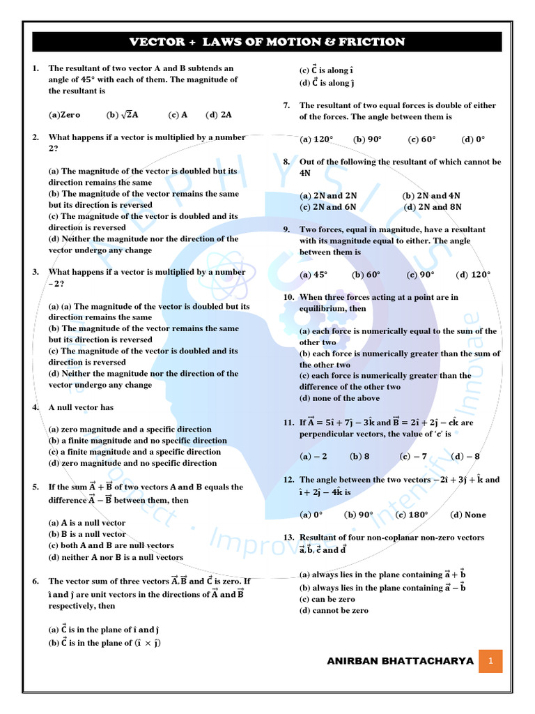 AB VECTOR + NLM + FRICTION (QSN BANK) - Student | Download Free PDF | Force | Friction