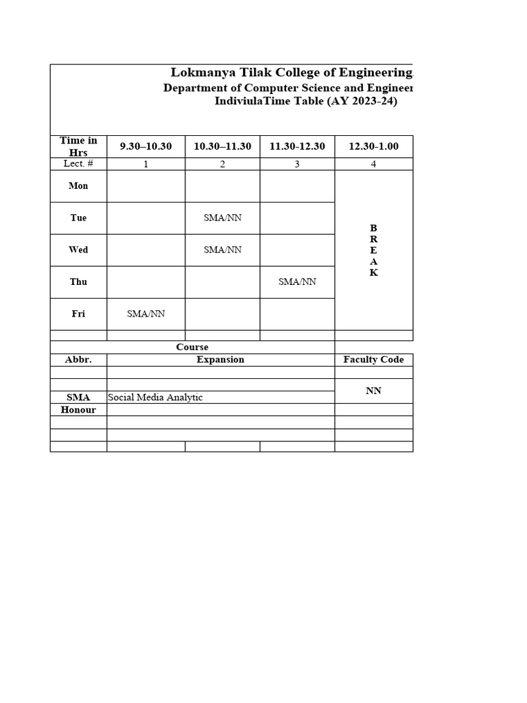 Individual Time Table A.Y (22-23 EVEN) (1st Two Week) | PDF | Business ...