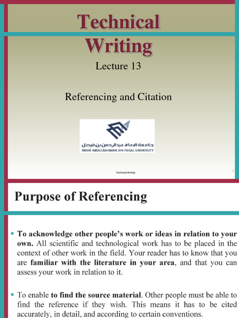 Lecture 13 - Technical Writing - Referencing and Citation | PDF