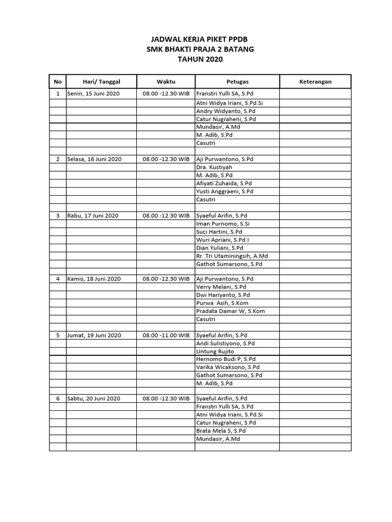 Jadwal Piket PPDB 2020 | PDF