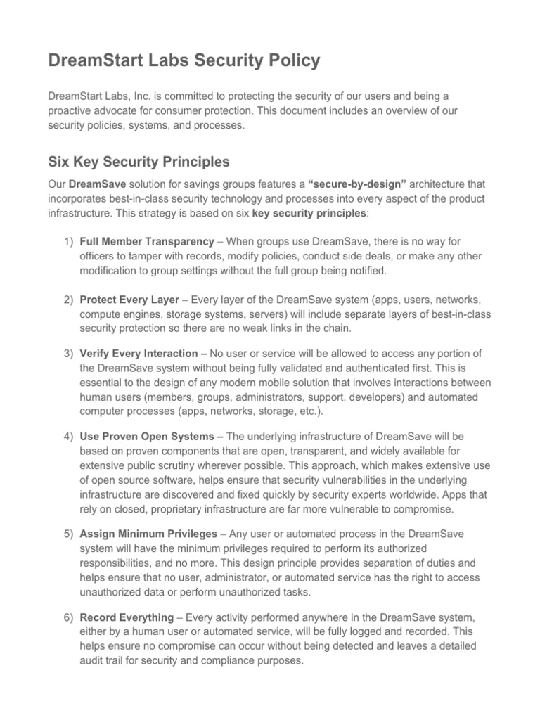 DreamStart Labs Security Policy | PDF