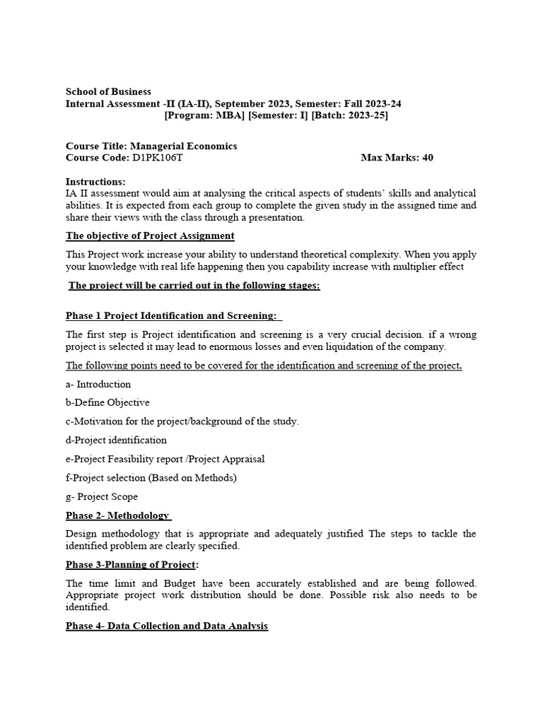 Managerial Economics Project Guidelines | PDF | Finance & Money Management