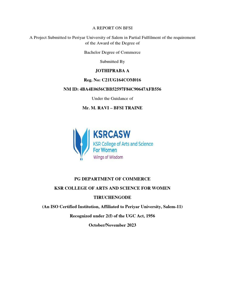 BFSI Project for B.Com Students | PDF | Finance & Money Management