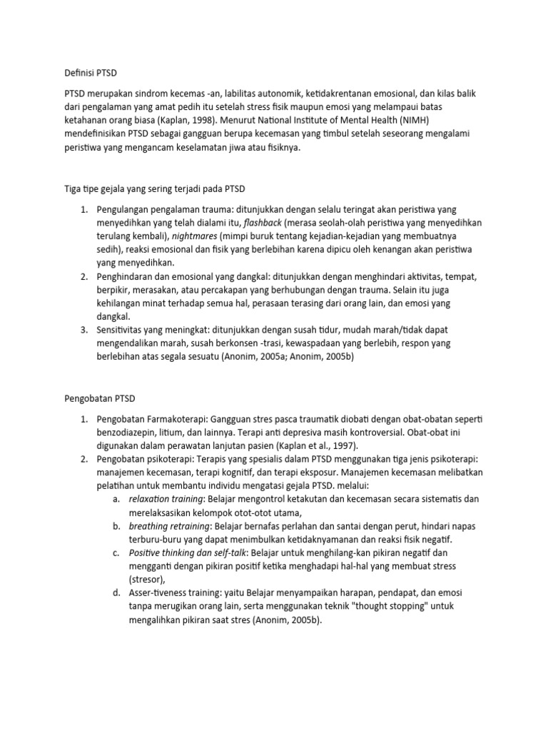 Definisi PTSD | PDF | Karier & Perkembangan