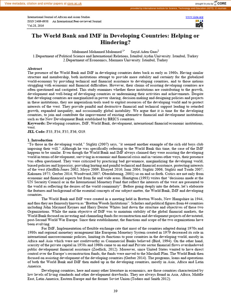 The World Bank and IMF in Developing Countries: Helping or Hindering? | PDF | International ...