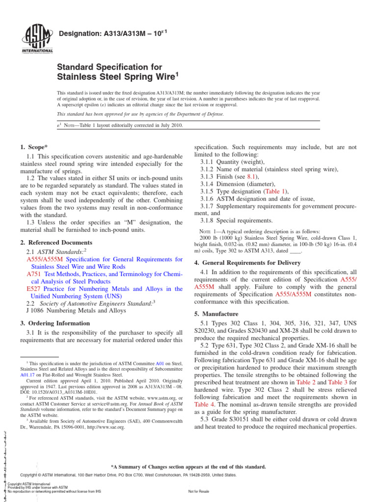 ASTM A313 Stainless Steel Spring Wire | PDF | Stainless Steel | Steel
