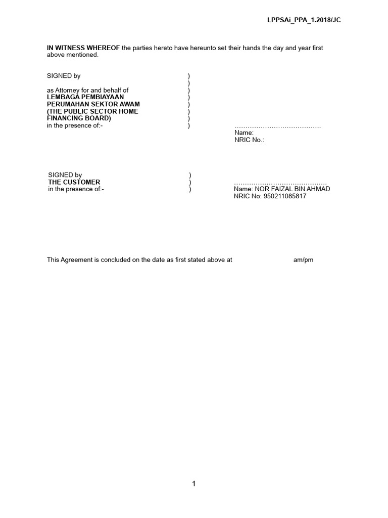 Faizal Property Purchase Agreement Lppsai - Ppa - 1.2018 | PDF