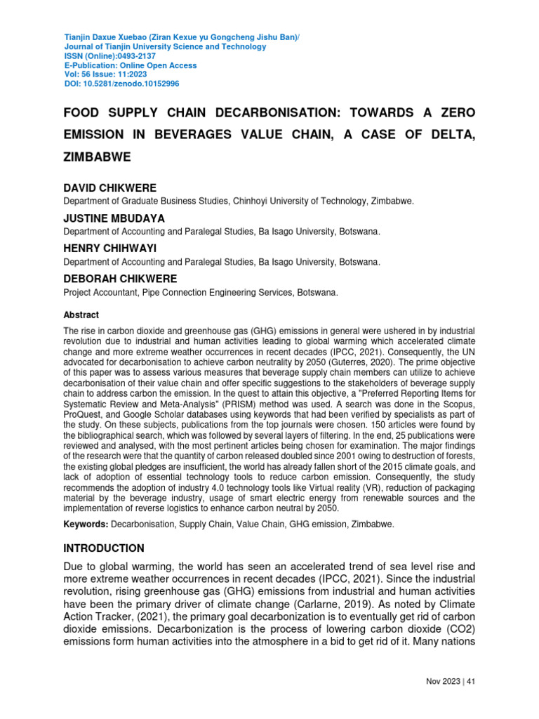 Food Supply Chain Decarbonisation: Towards A Zero Emission in Beverages ... Food Supply Chain Decarbonisation: Towards A Zero Emission in Beverages ...